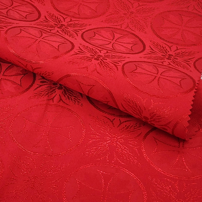 RED Religious Brocade Liturgical Fabric Ecclesiastical Jacquard Small ...
