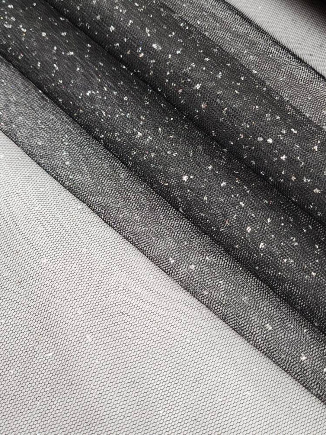 BLACK SILVER Glitter Sparkle English Netting Tulle Fabric by the Yard ...