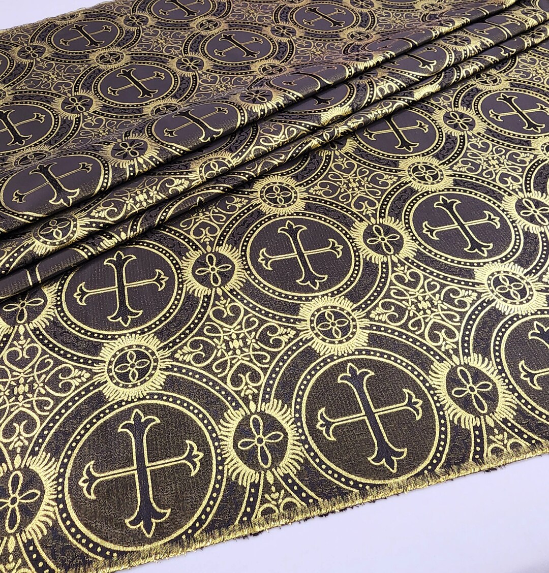 BLACK Gold Religious Brocade - Liturgical Fabric - Ecclesiastical ...