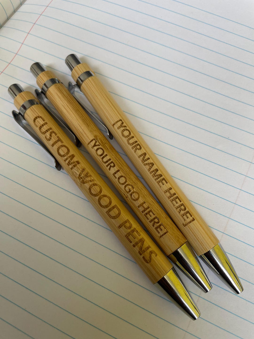 50 Custom Engraved Bamboo Pens – Bulk Personalized Pens – Business Logo ...