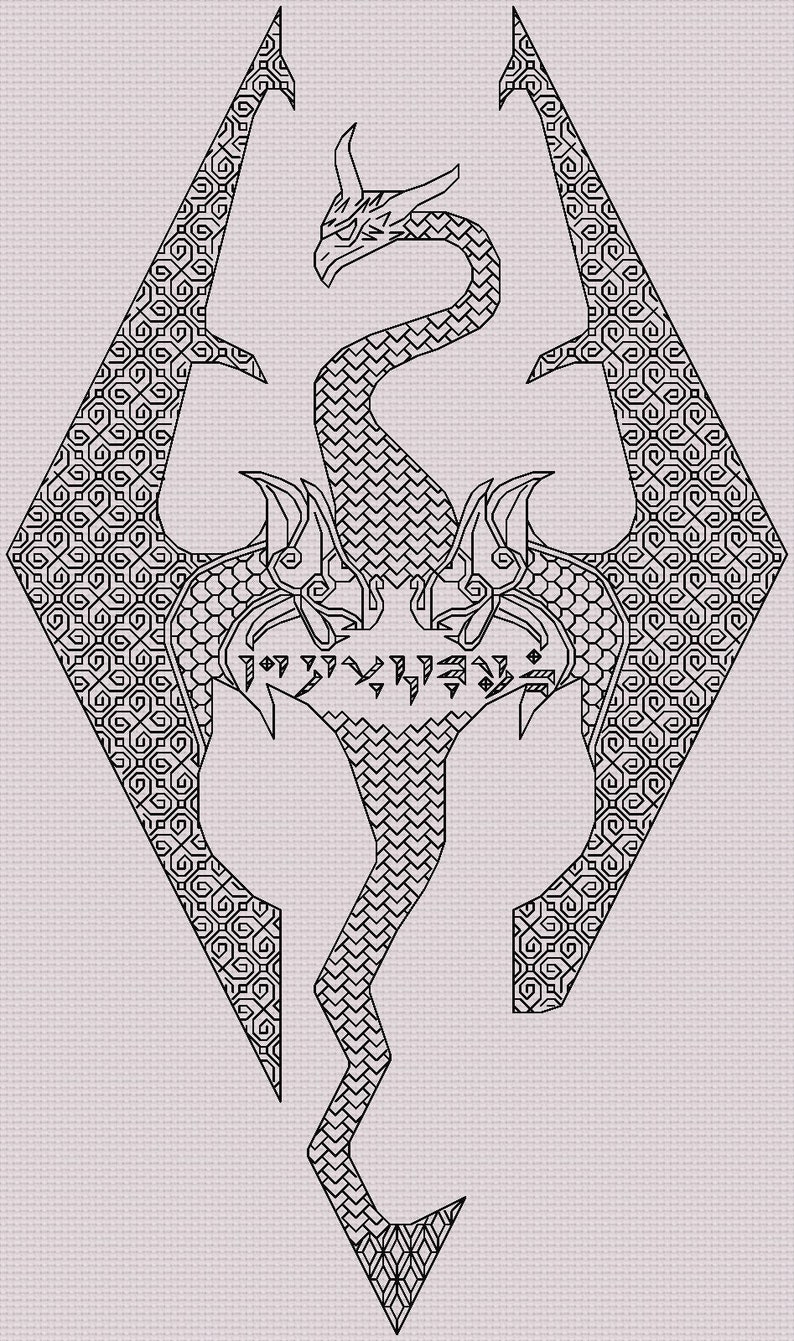 Dovahkiin Dragon Skyrim Blackwork Pattern - Etsy