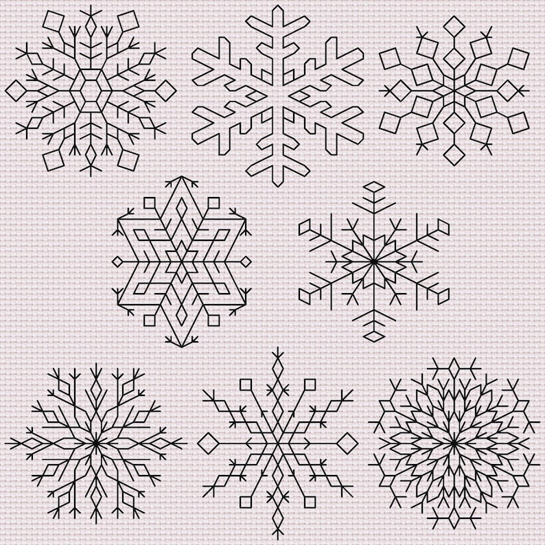 8 Six-sided Blackwork Snowflakes - Etsy