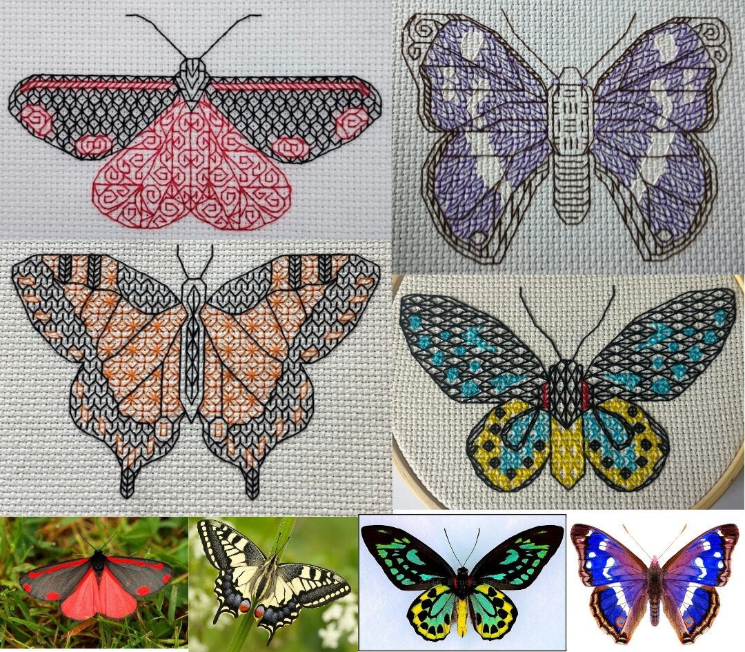 Vibrant Wings Blackwork Butterfly Pattern Set - Etsy
