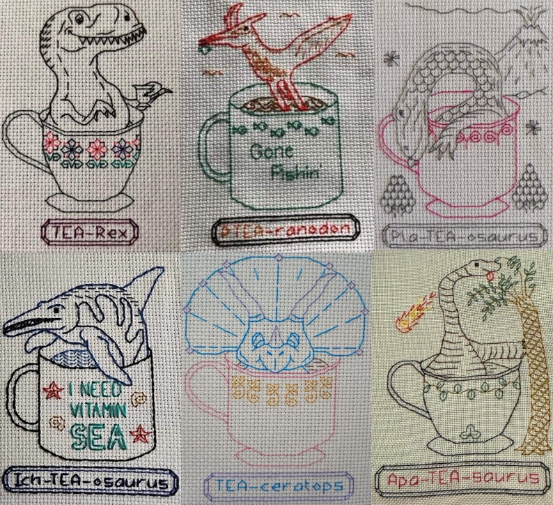 Prehistoric Tea Set Blackwork Pattern - Etsy