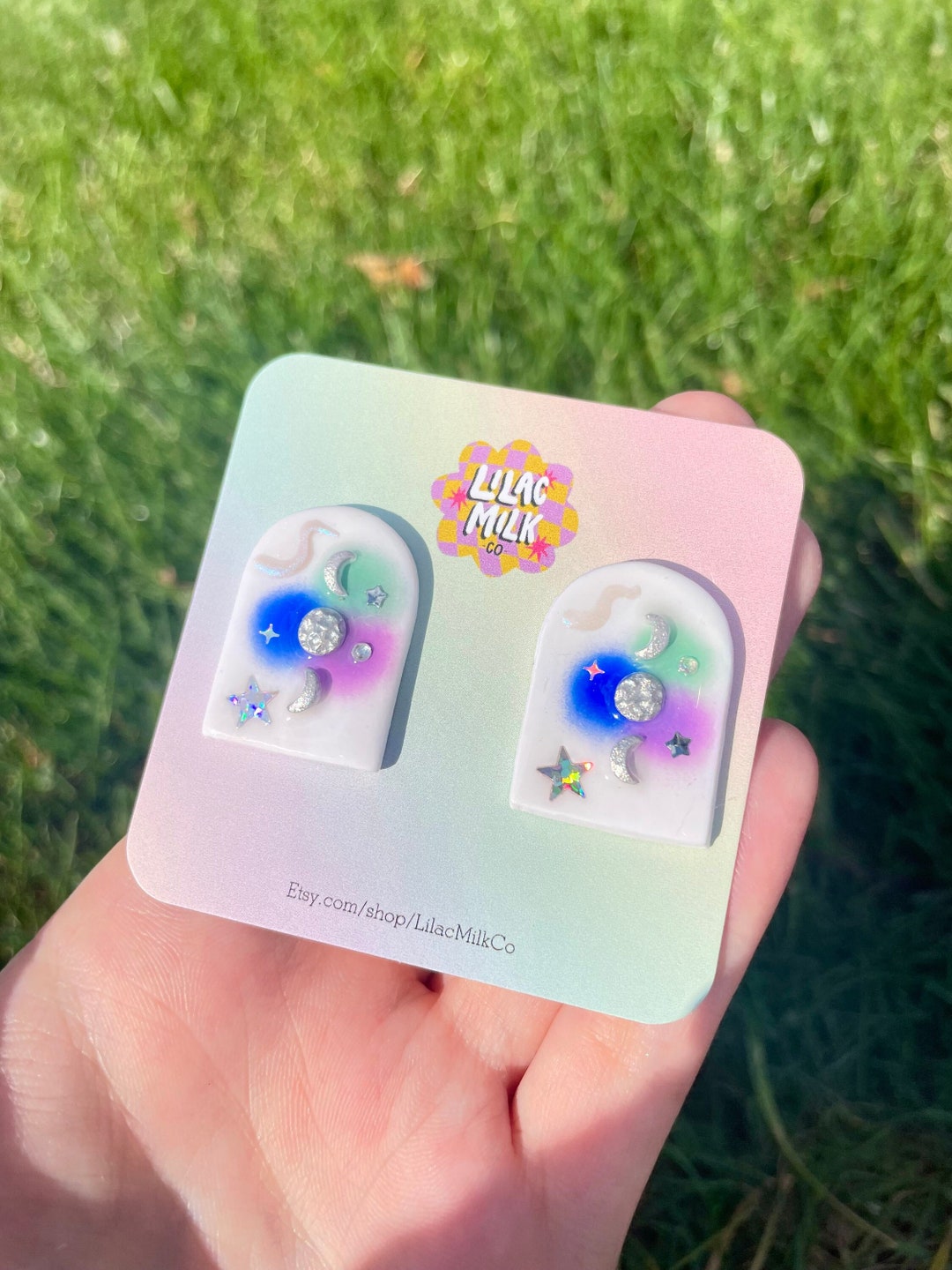 Smol Silver Moon Phase Nighttime Color Burst Celestial Arch - Etsy