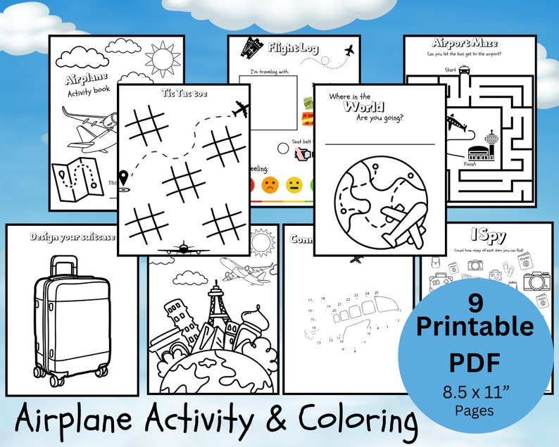 Printable Airplane Activity and Coloring Pages Travel Printable, Kid ...
