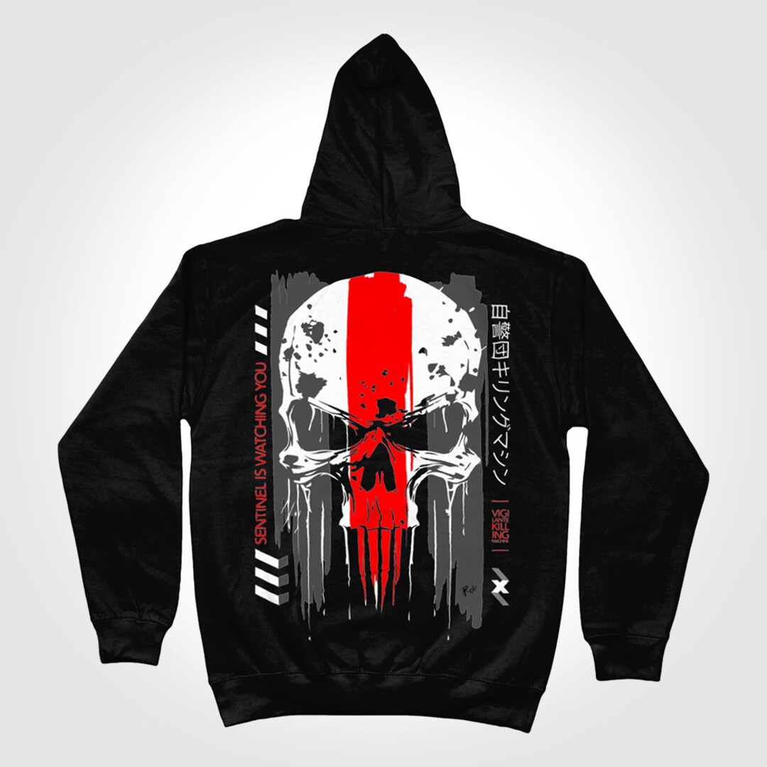Black Hoodie 'sentinel' Skull Punisher Decal - Etsy