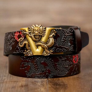 Chinese Dragon Genuine Cow Skin Leather Belt. Three Belt Colours. Gold ...