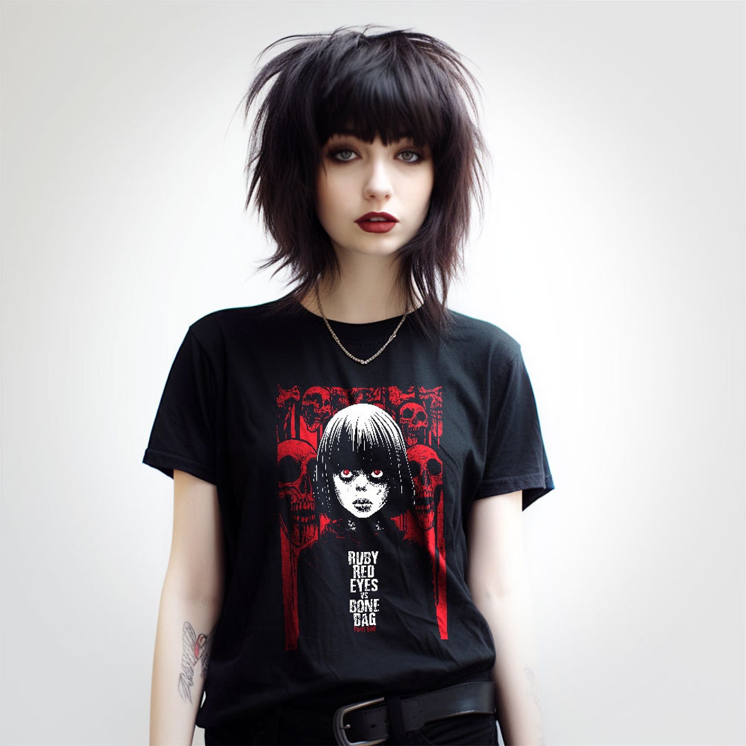 Womens Goth T-shirt Ruby Red Eyes VS Bone Bag Part One - Etsy UK
