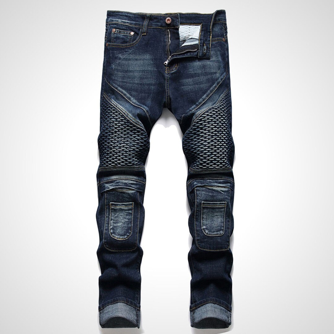 Dark Blue Raider V3 Denim Jeans Pleated Stretchy Slim Fit. Street Wear ...