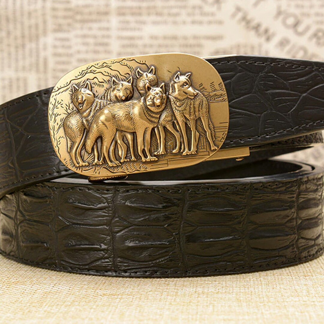 Genuine Leather Belt With Wolf Pack Buckle. Available in Four Colours ...