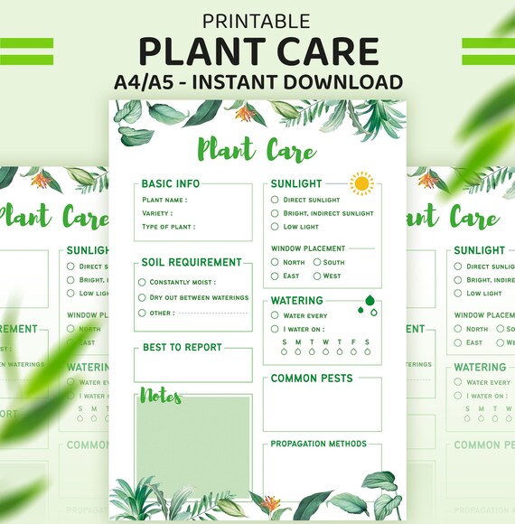 Plant Care Guide Printable Plant Care Sheet Digital Etsy