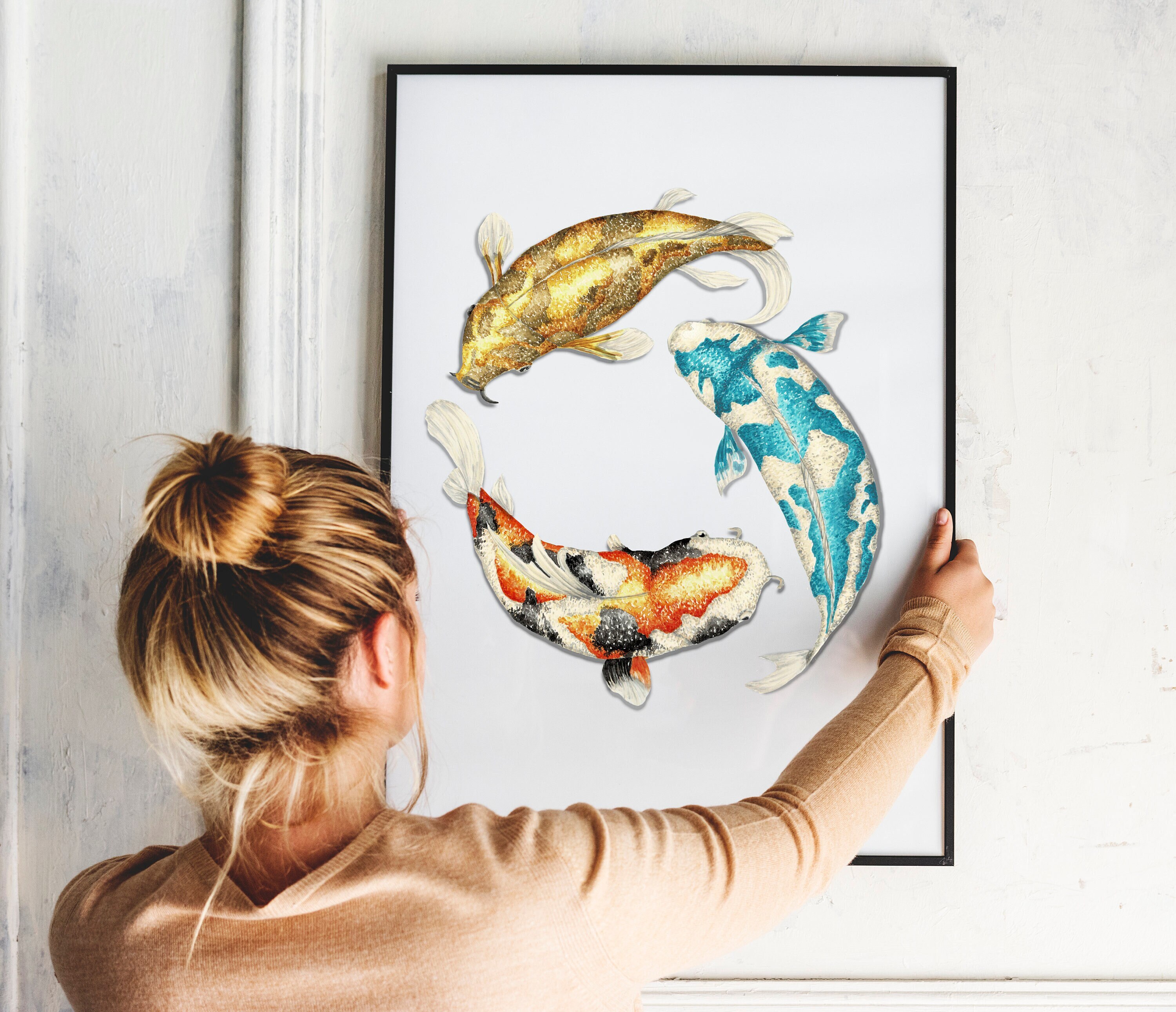 Koi Fish Wall Art- Watercolor Painting Art Print- Beautiful and ...