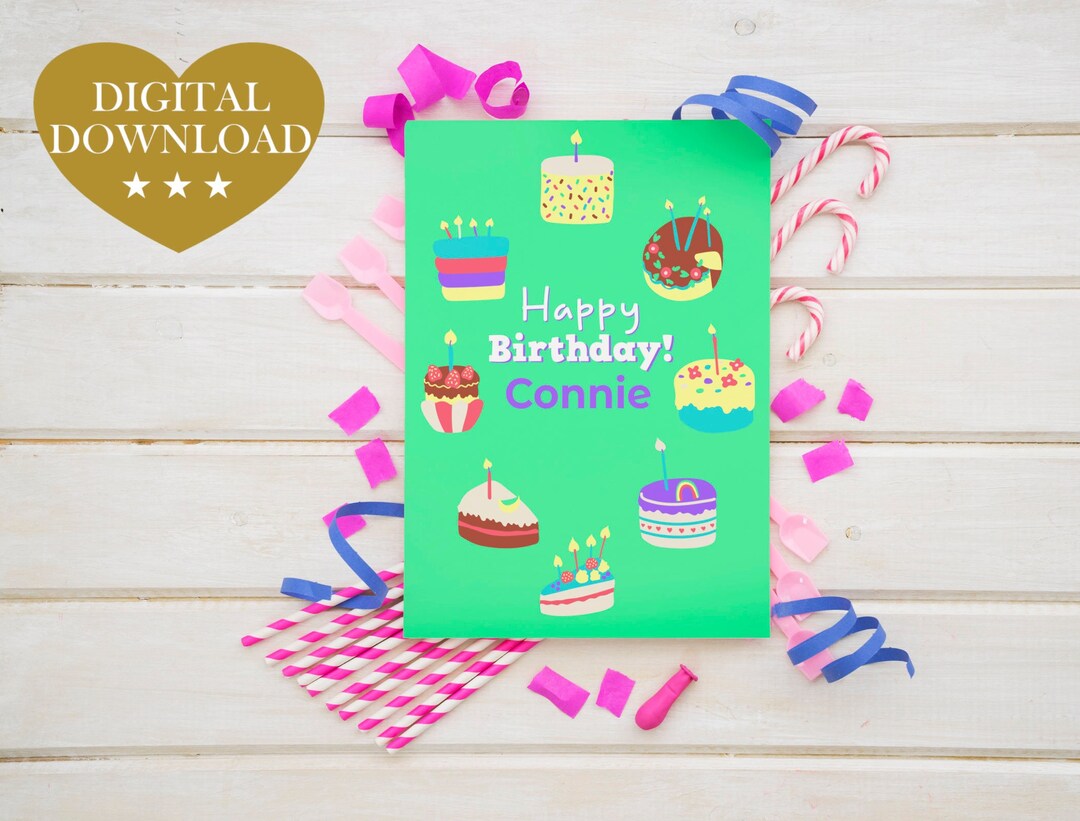 Birthday Cake Card Happy Birthday Personalized Printable Cakes Style ...