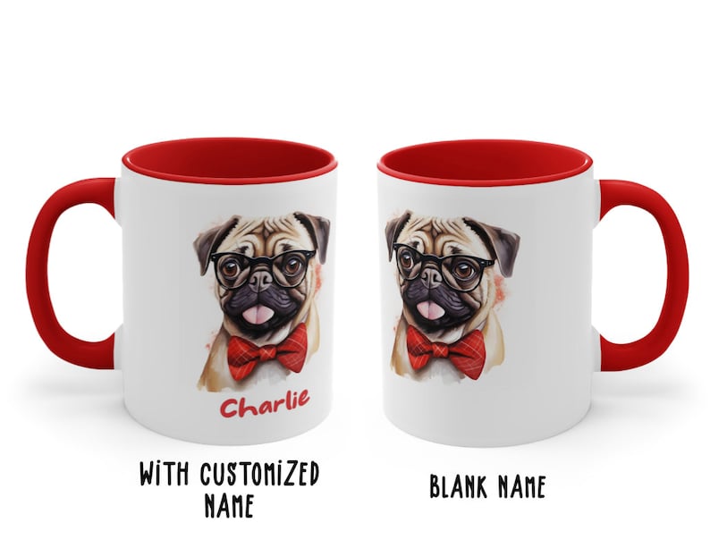 Personalized Cute PUGS Mug- Acrylic Art Designs-name Mug for YOU, as a ...