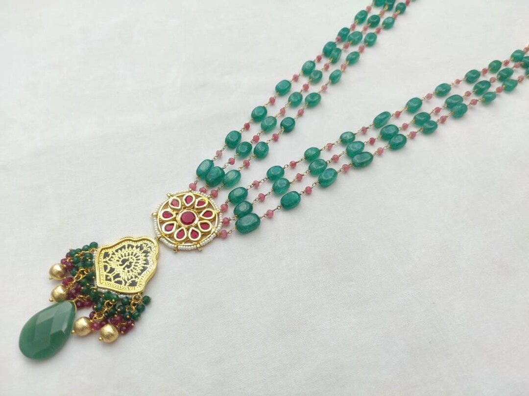 Thewa Kundan Pandent Chain Design Handmade Mala Fashion Jewelry - Etsy