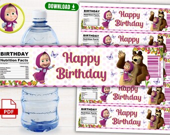 Masha and Bear Water Label - Etsy