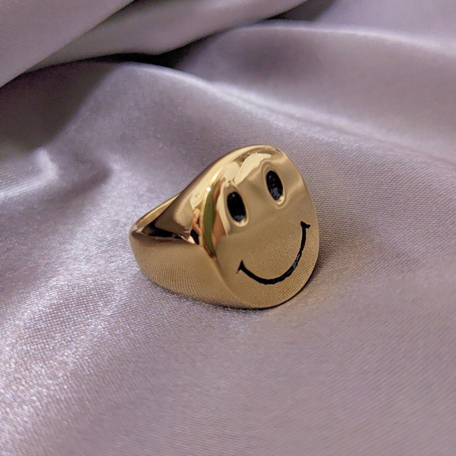 Gold happy smile face rings Stainless steel rings for women | Etsy