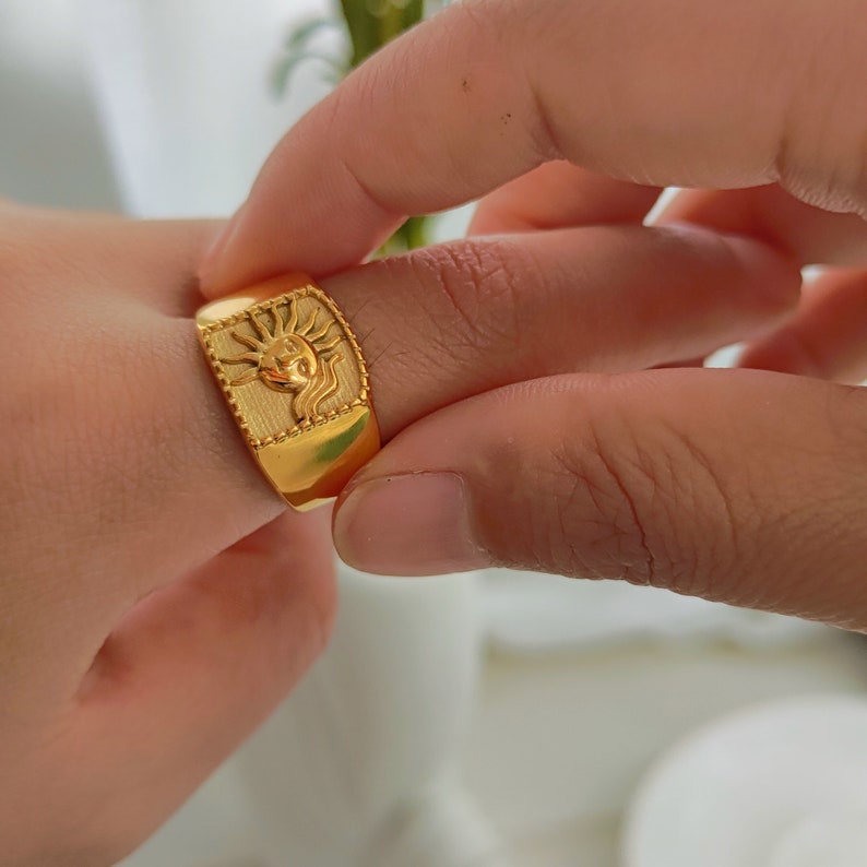 Sun Signet Rings for Women Stainless Steel Rings Sun God Rings - Etsy