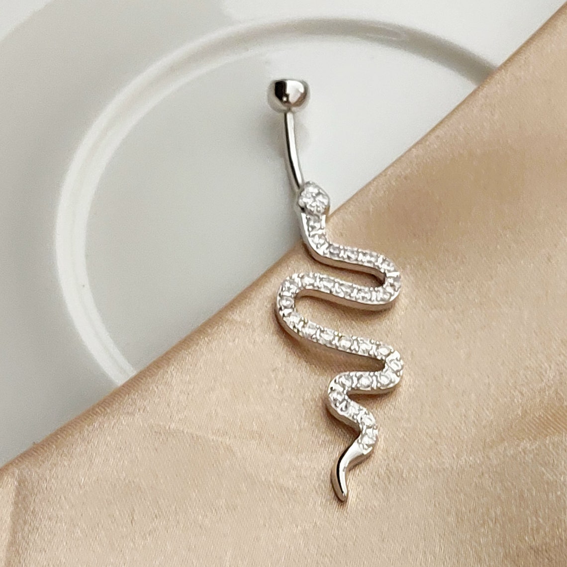 Snake Belly Button Ring 925 Sterling Silver Belly Button | Etsy