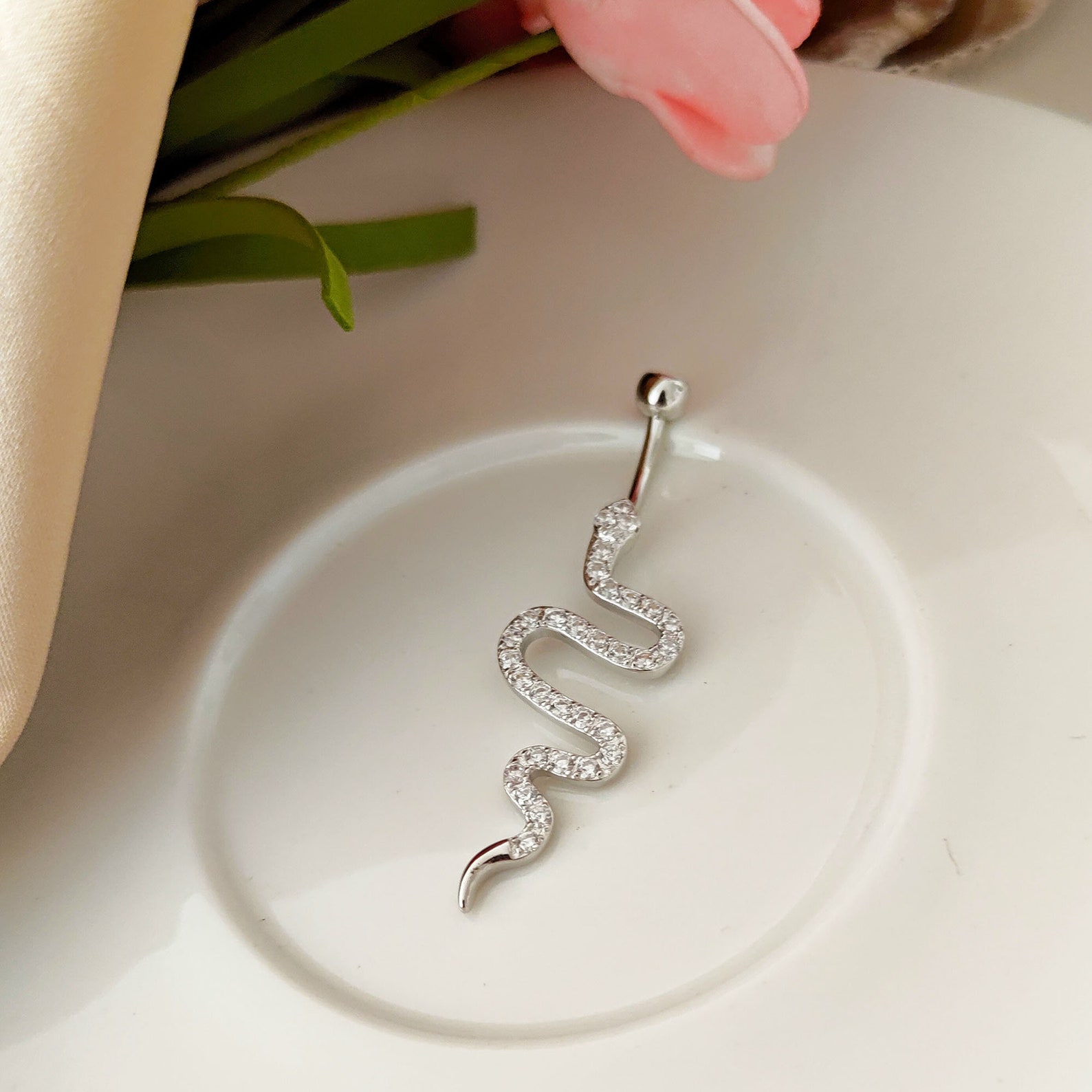 Snake Belly Button Ring 925 Sterling Silver Belly Button - Etsy