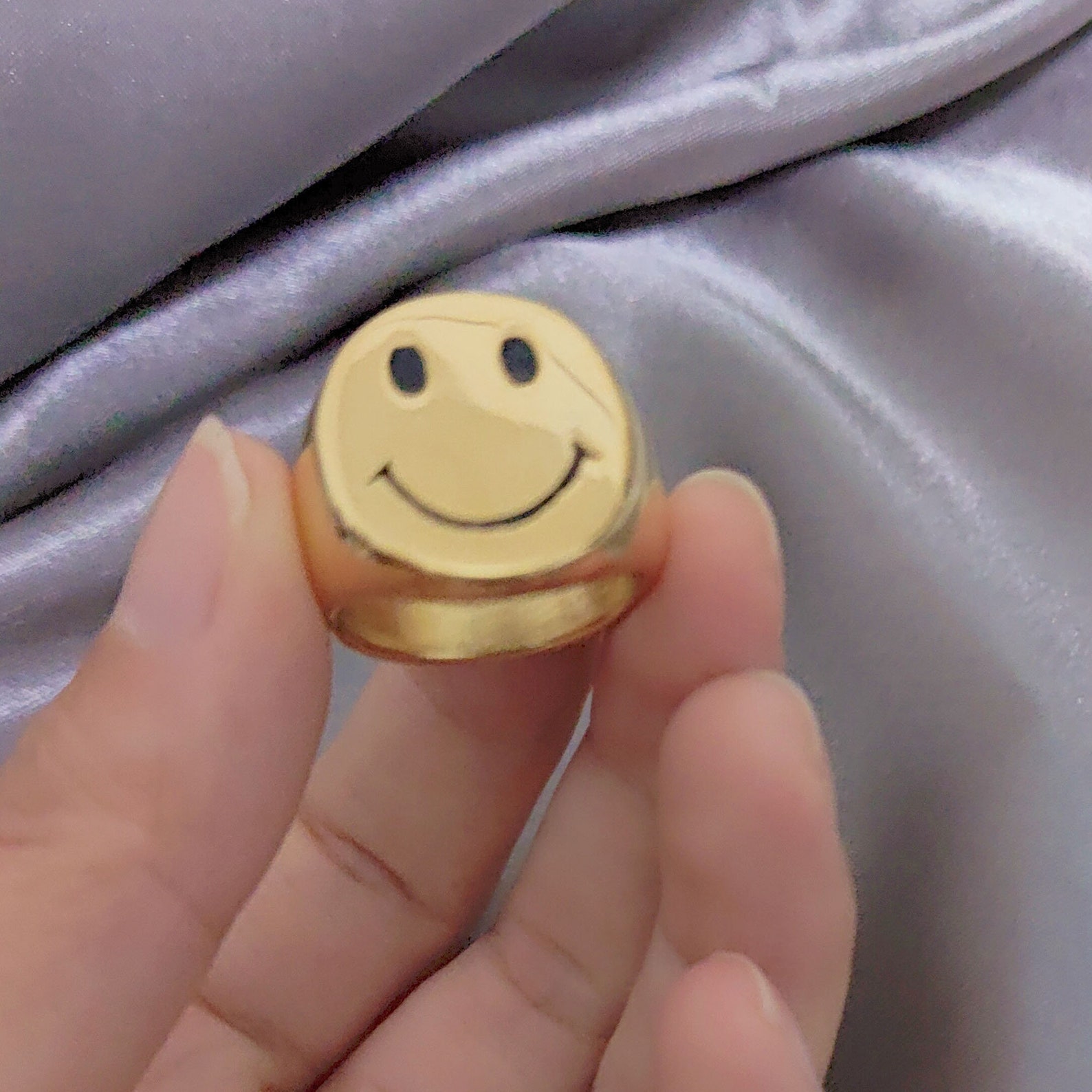 Gold happy smile face rings Stainless steel rings for women | Etsy