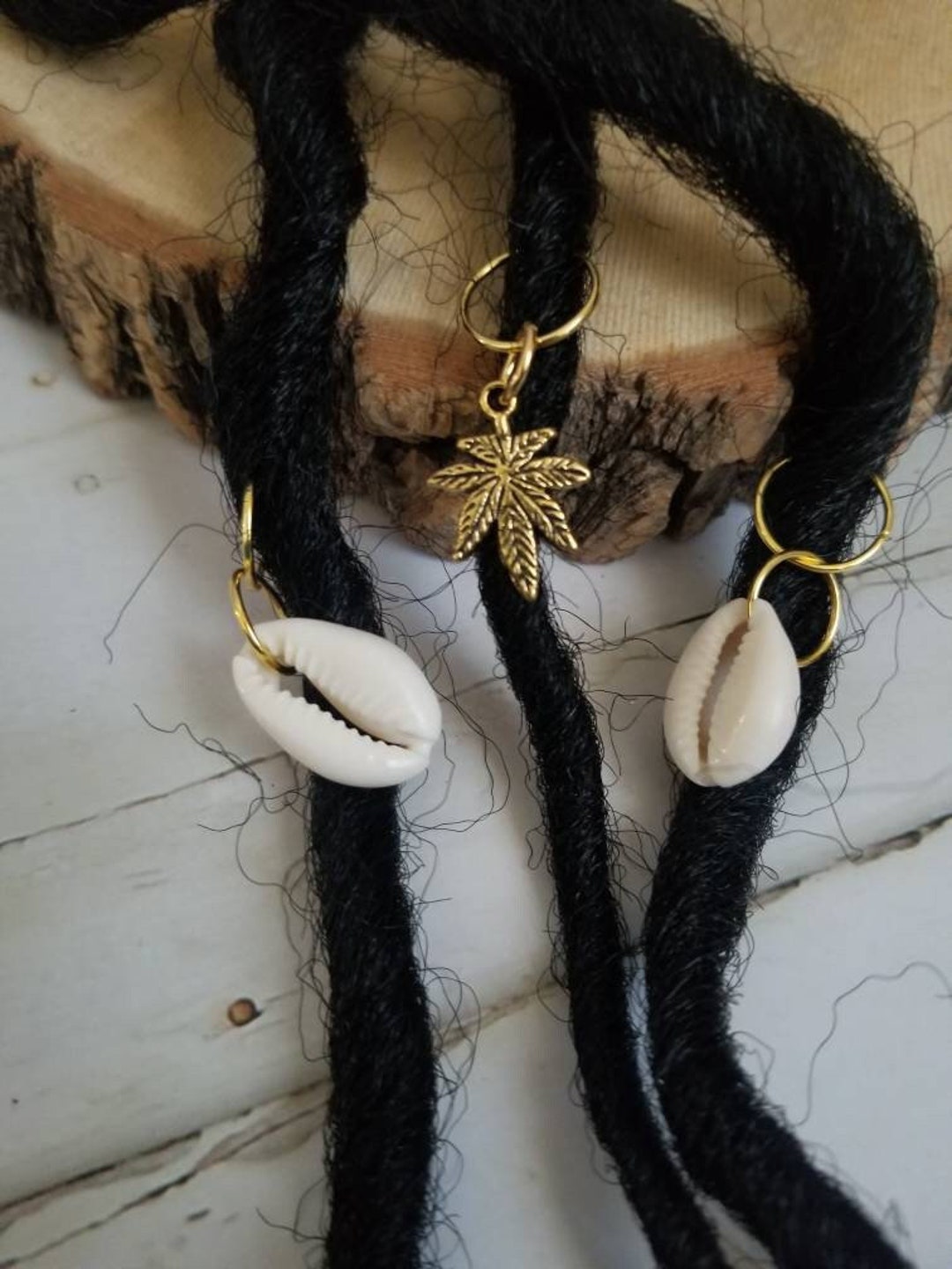 Marijuana Leaf/ 2 Cowrie Shells/loc Jewelry/ Braid Jewelry/ Hair ...