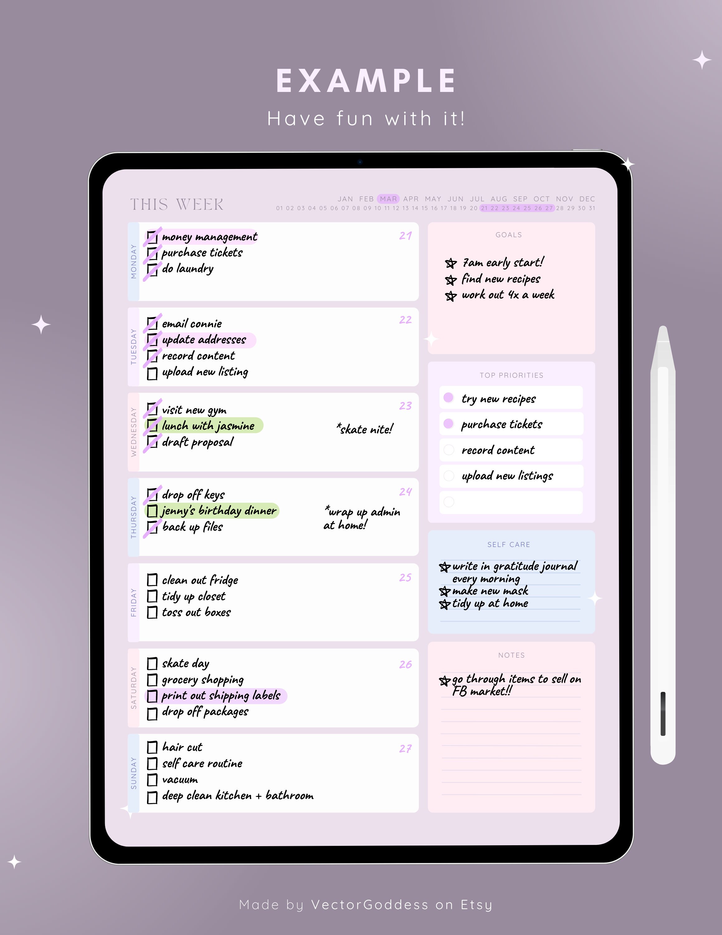 Soft Glamour: Simple Weekly Planner - Digital Planner | PDF for ...