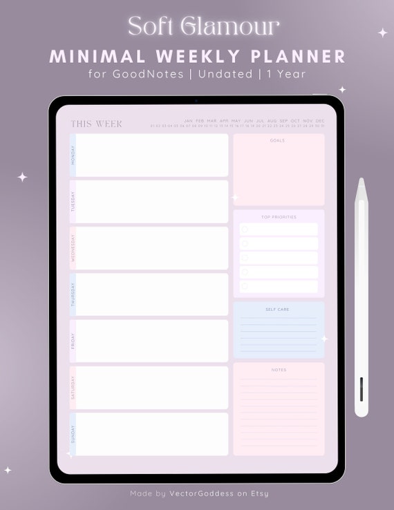 Soft Glamour: Simple Weekly Planner Digital Planner PDF | Etsy