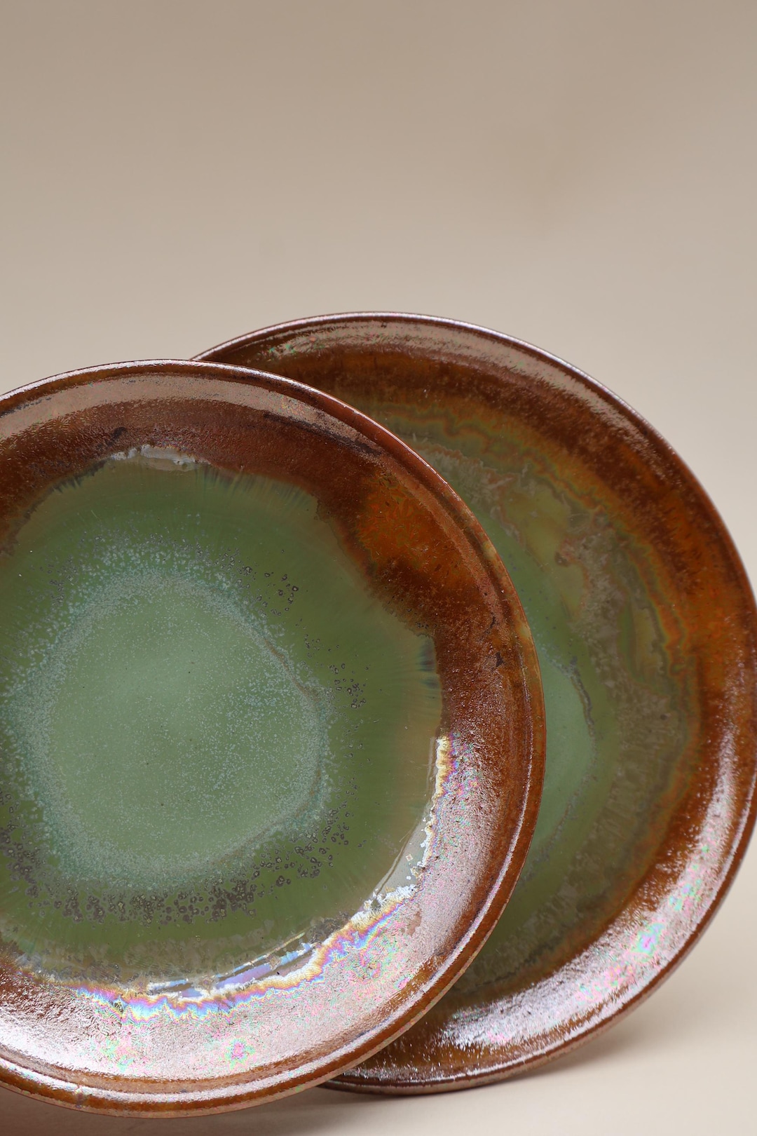 Handcrafted Ceramic Saucers | Iridescent Glazed Stoneware Plates ...