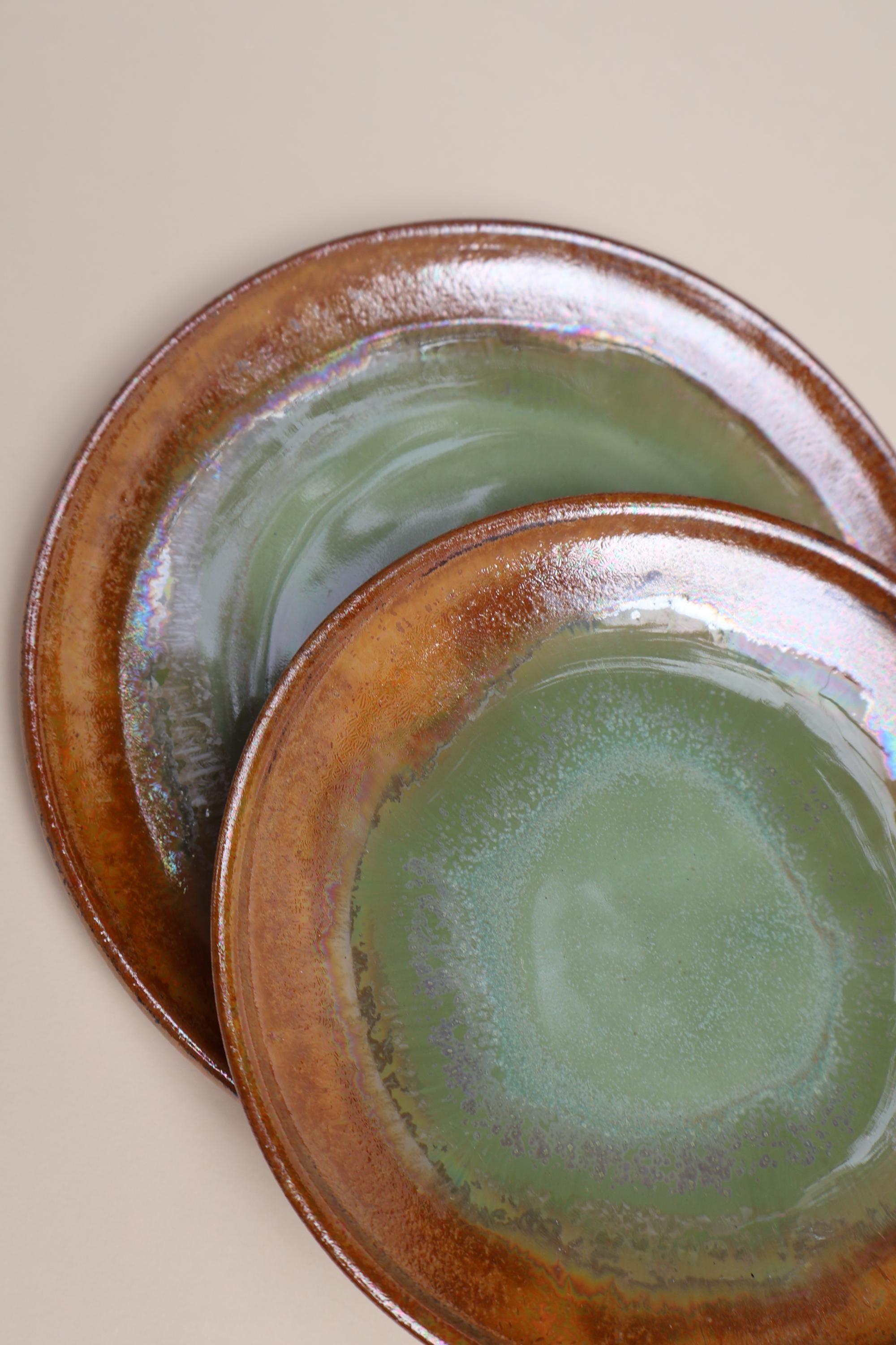Handcrafted Ceramic Saucers | Iridescent Glazed Stoneware Plates ...