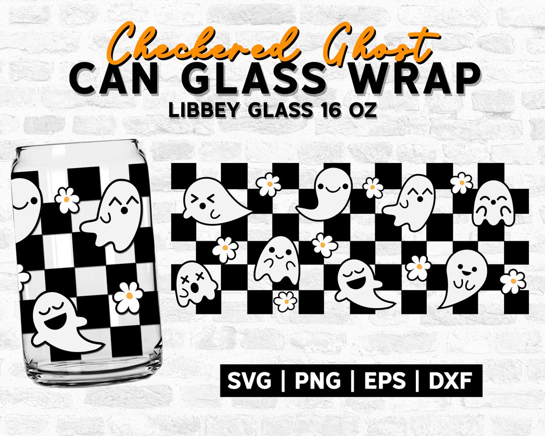 Checkered Cute Ghost Can Glass Svg, Spooky Checkers Svg for Libbey ...