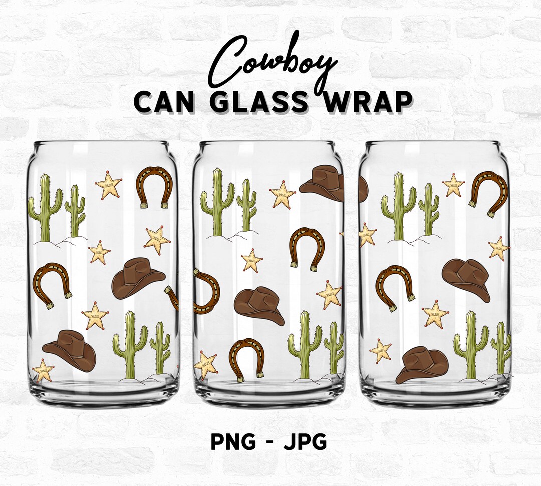 Cowboy Can Glass Wrap PNG, Horseshoe Cactus Beer Glass Full Wrap ...