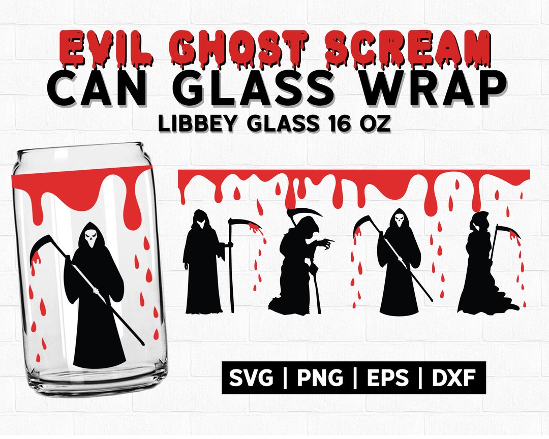 Evil Ghost Scream Can Glass Svg, Halloween Horror Svg for Libbey Glass ...