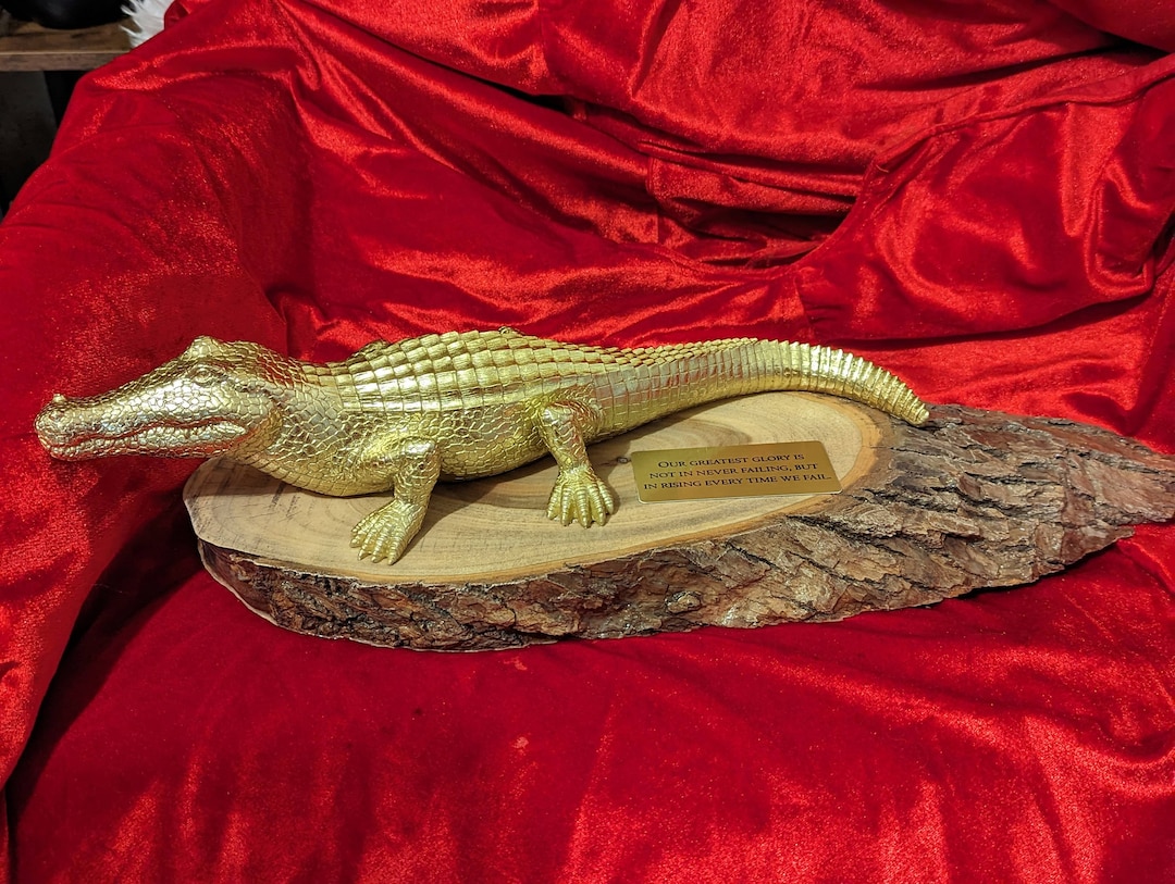 Gold Gator Trophy Gator Home Decor Mounted on Wood Base Personalized ...