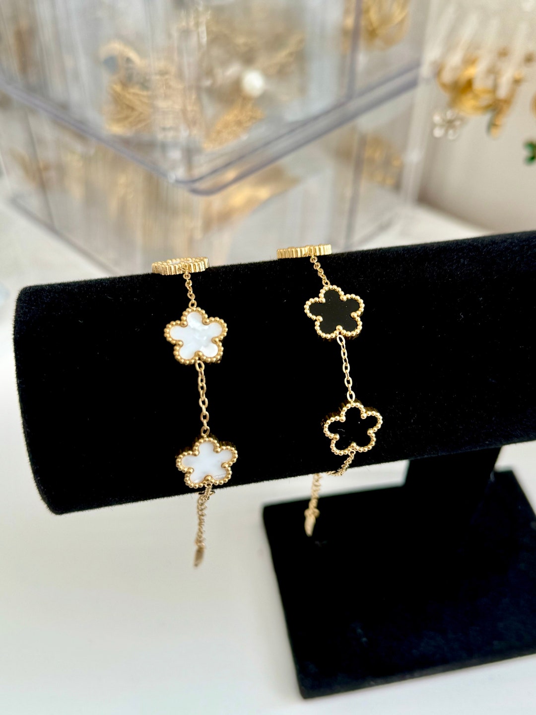 Clover Flower Charm Bracelet,black/white,everyday/party/wedding ...