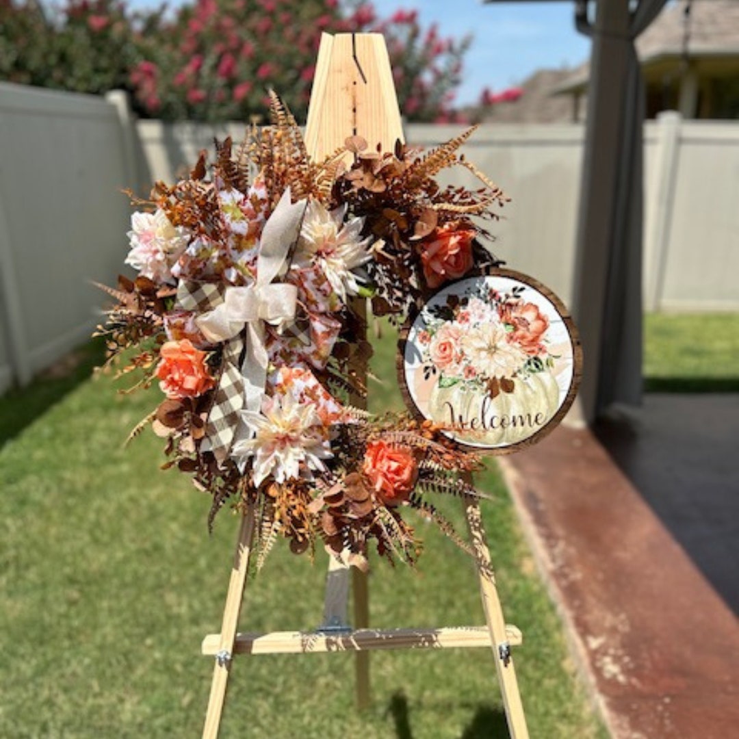 Fall Welcome Wreath, Fall Wreath With Flowers, Fall Grapevine Wreath ...