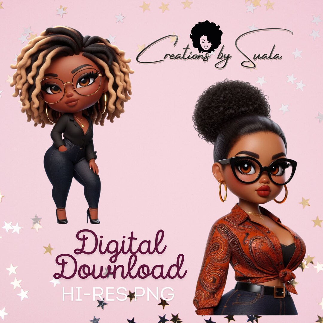 African American Chibi PNG, Afo-latina, Digital Download, Black Chibi ...