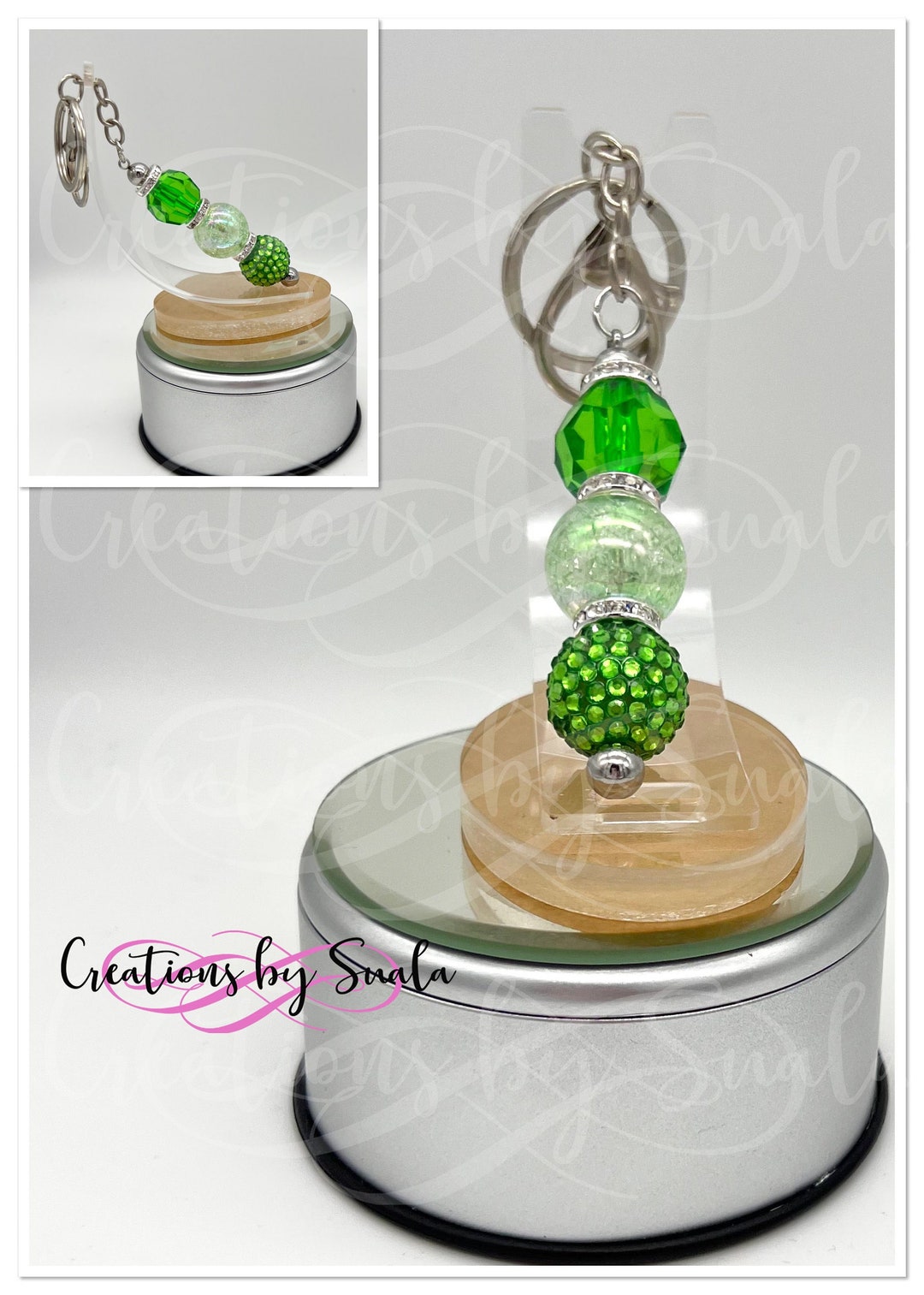 Green Beaded Keychain Bubblegum Beads Beadable Keychain - Etsy