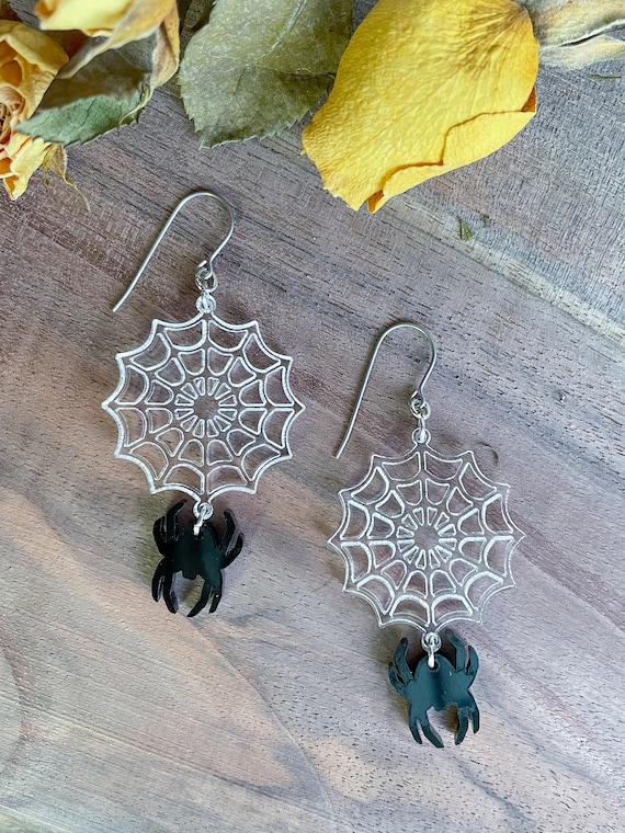 Spider Web and Spider Acrylic Laser Cut Handmade Dangle - Etsy