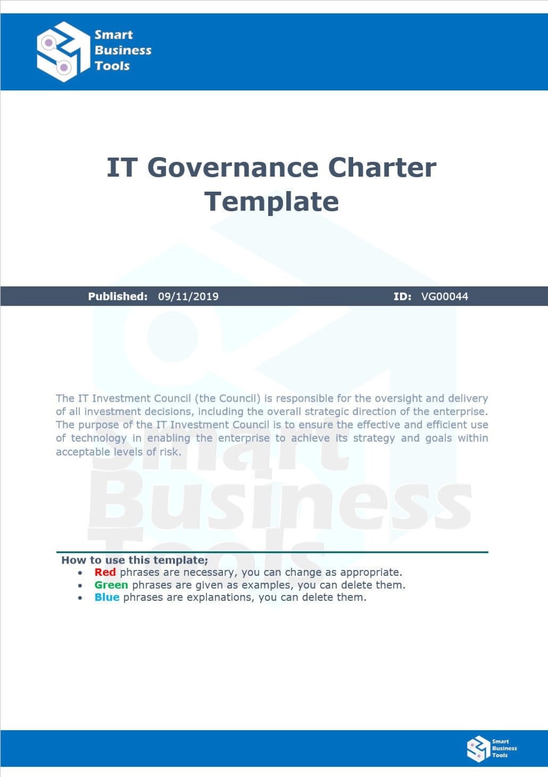 IT Governance Charter Template - Etsy