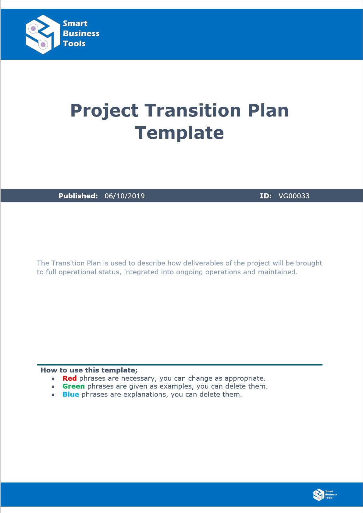 Project Transition Plan Template - Etsy