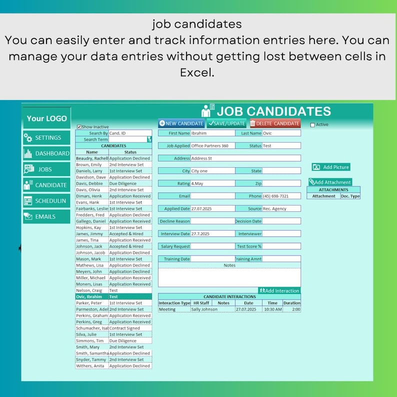 Recruitment Tracker Spreadsheet Hiring Tracker Excel Recruiter Job ...