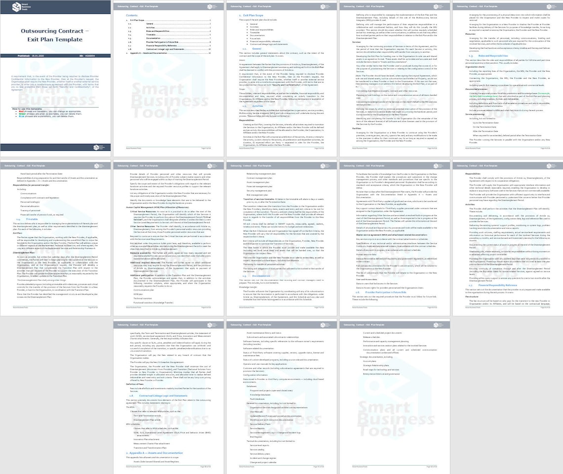 Outsourcing Contract Exit Plan Template - Etsy