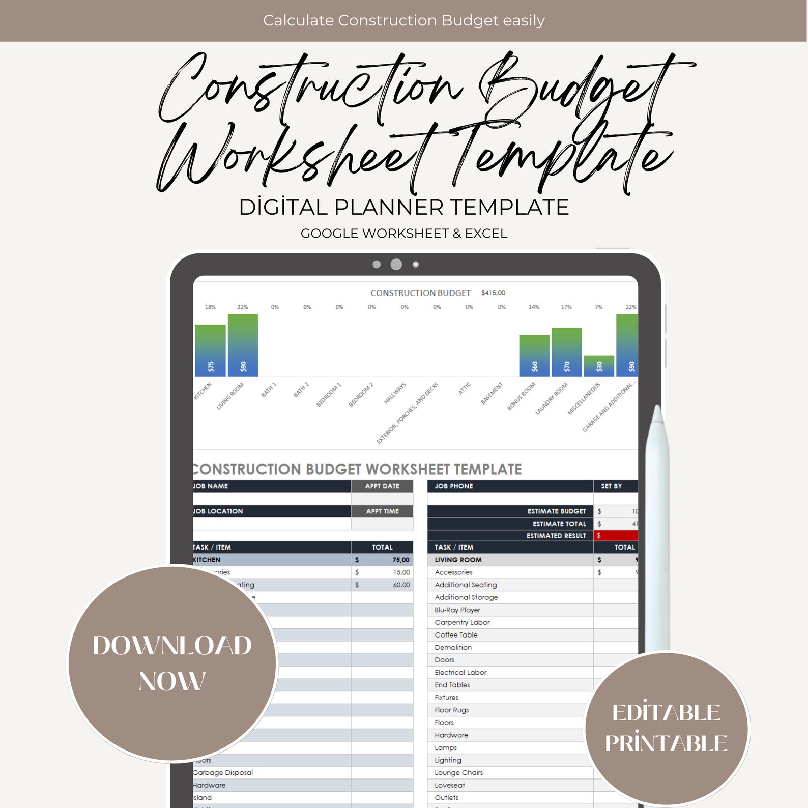Sample Construction Budget Worksheet Template, Construction Budget ...