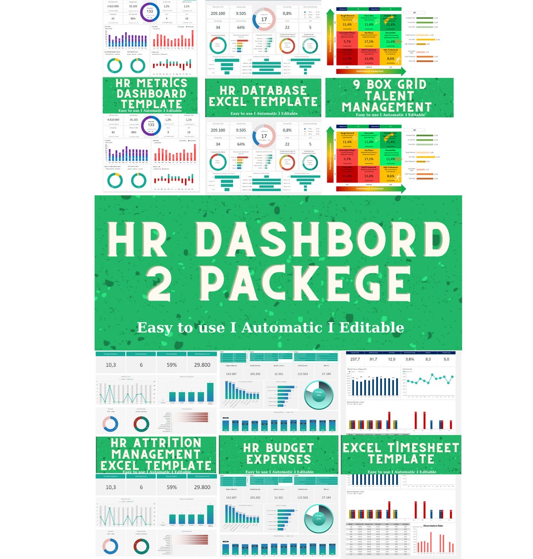 HR Dashboard Management Bundle: Hr Metrics, Hr Budget, Hr Timesheet, 9 ...
