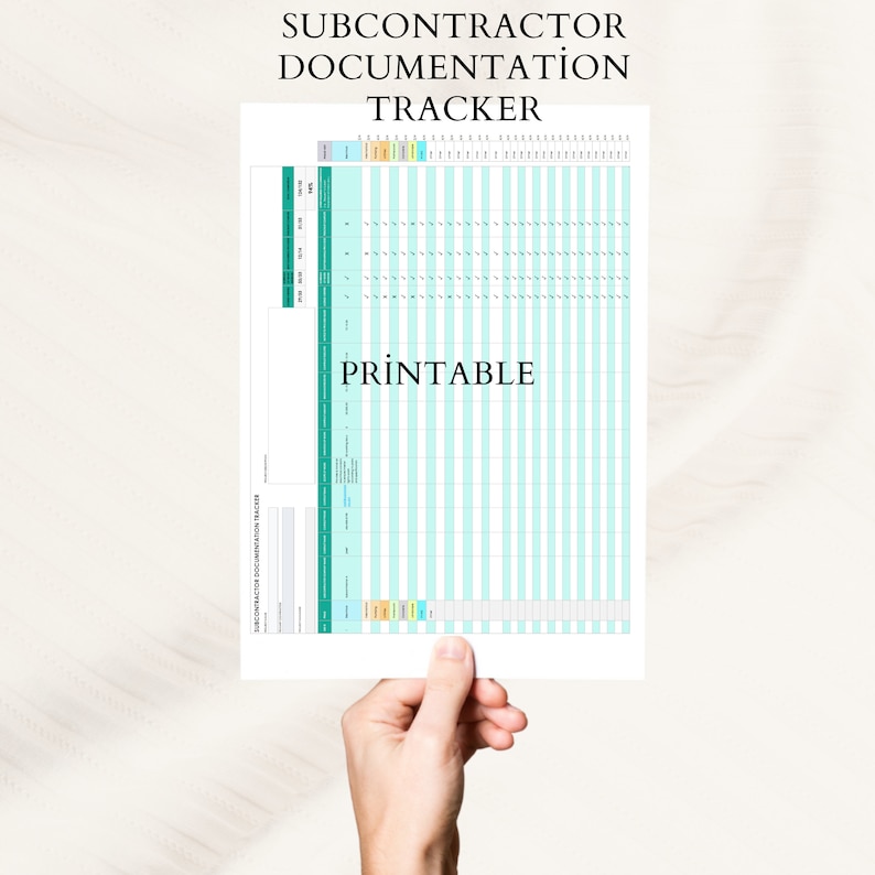 Construction Subcontractor Documentation Tracker Worksheet - Etsy