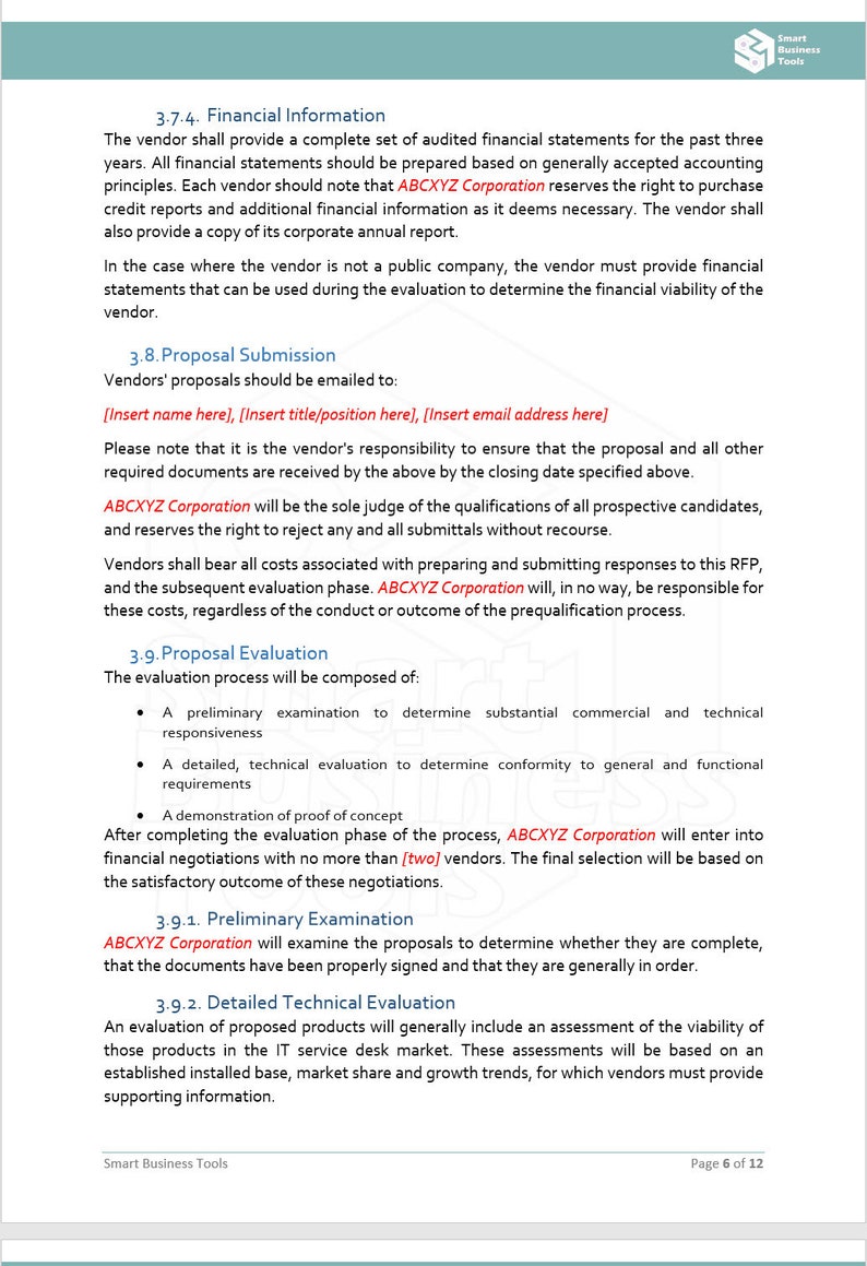 IT Service Desk Request for Proposel Template - Etsy