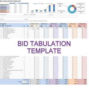 Bid Tabulation Detailed, Contractor Pricing Excel Template ...