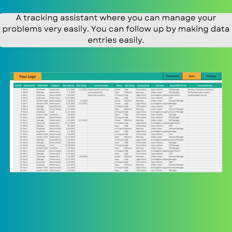 HR Case Tracking Excel Template | Employee Incident Log | HR Complaint Tracker | Workplace Issue ...